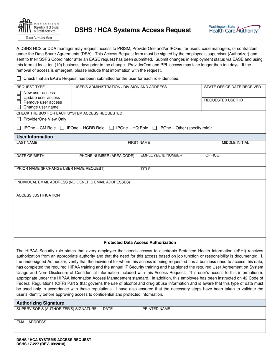 DSHS Form 17-227 - Fill Out, Sign Online and Download Printable PDF ...