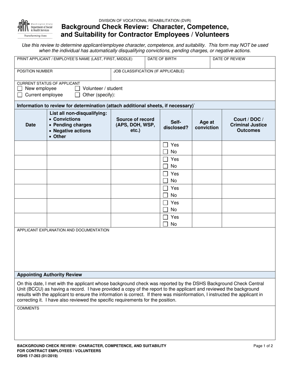 DSHS Form 17-263 - Fill Out, Sign Online and Download Printable PDF ...