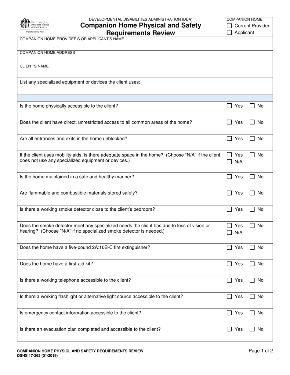 DSHS Form 17-262 - Fill Out, Sign Online and Download Printable PDF ...