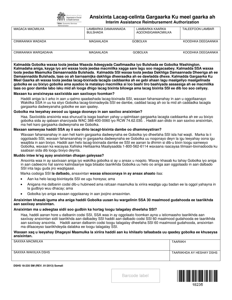 DSHS Form 18-235 - Fill Out, Sign Online and Download Printable PDF ...
