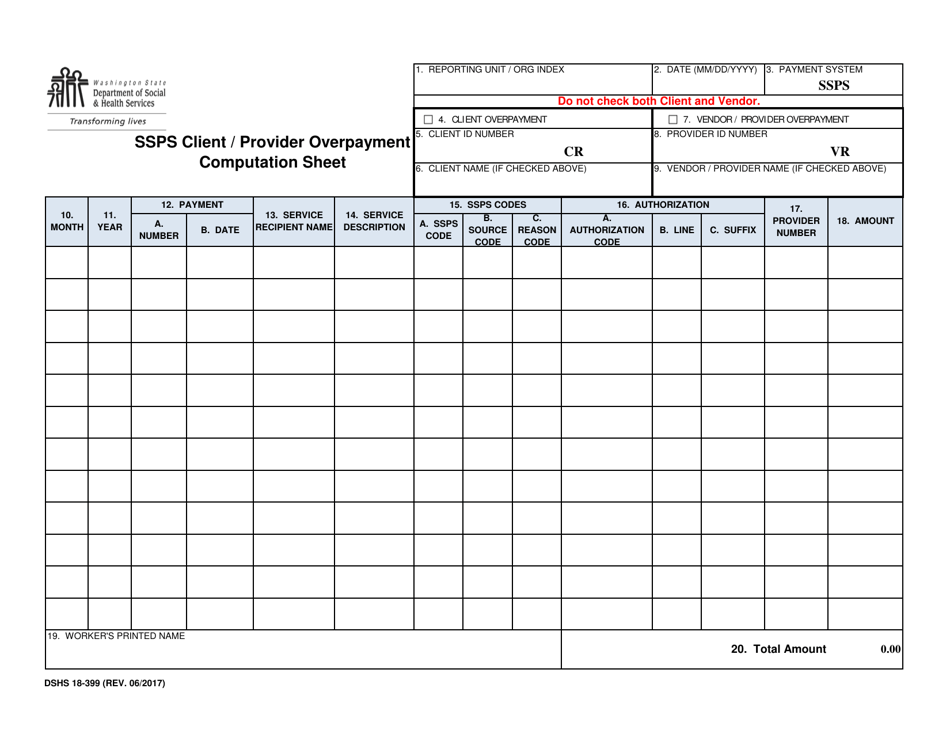 DSHS Form 18-399 - Fill Out, Sign Online and Download Printable PDF ...