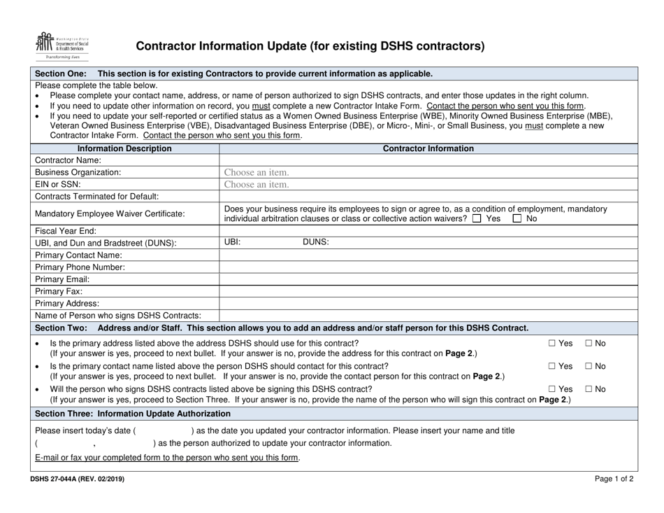 DSHS Form 27-044A - Fill Out, Sign Online and Download Printable PDF ...