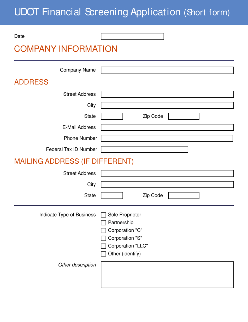 Utah Udot Financial Screening Application (Short Form) - Fill Out, Sign ...