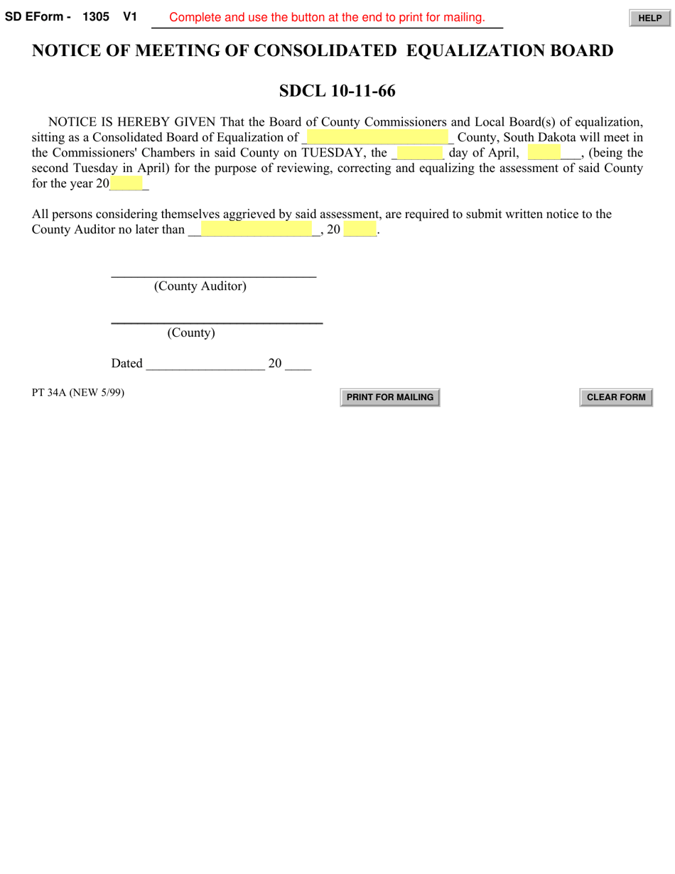 SD Form 1305 (PT34A) - Fill Out, Sign Online and Download Fillable PDF ...