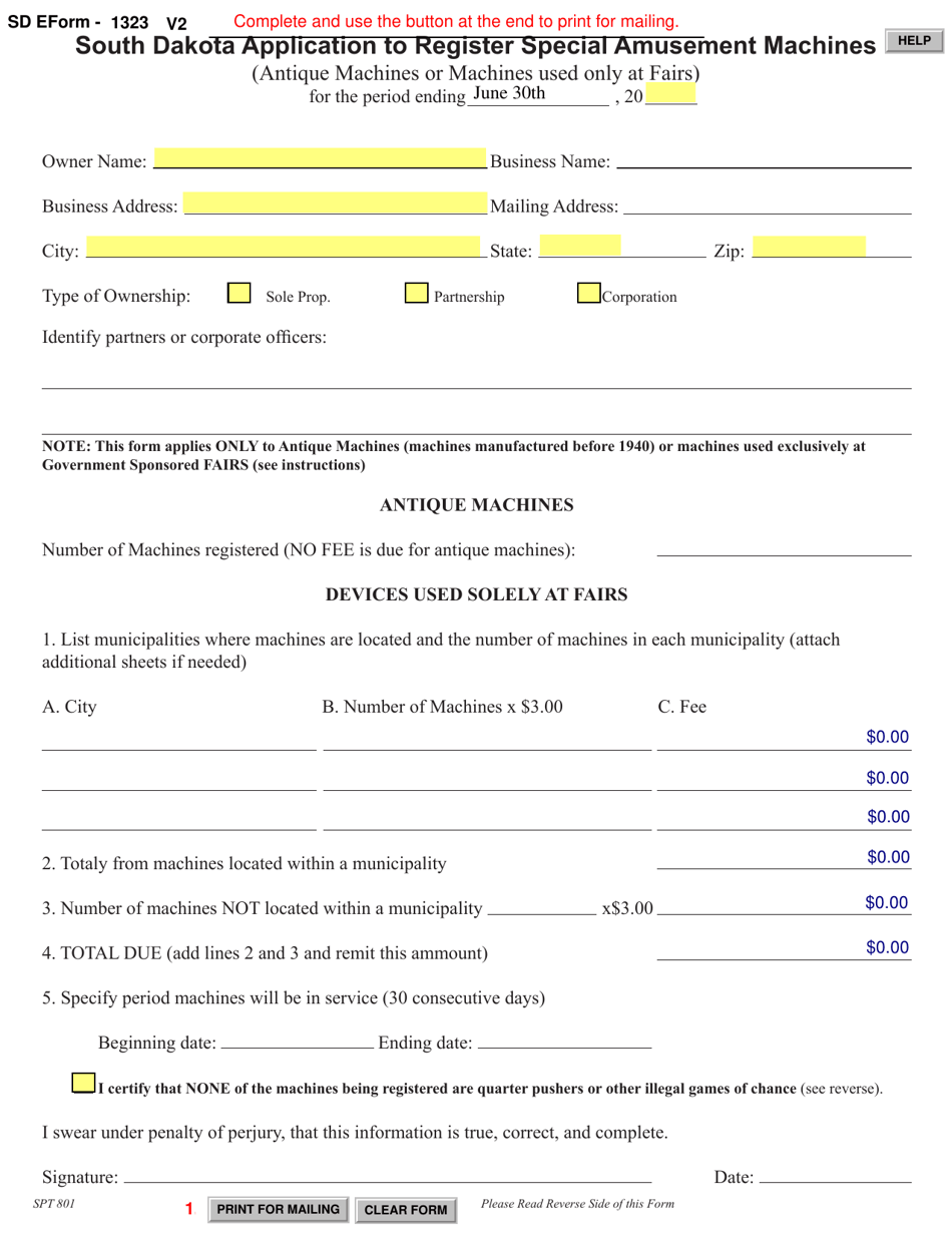 SD Form 1323 - Fill Out, Sign Online and Download Fillable PDF, South ...