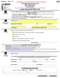Form 2222 Download Fillable PDF or Fill Online Lender Request for Paper Title South Dakota ...