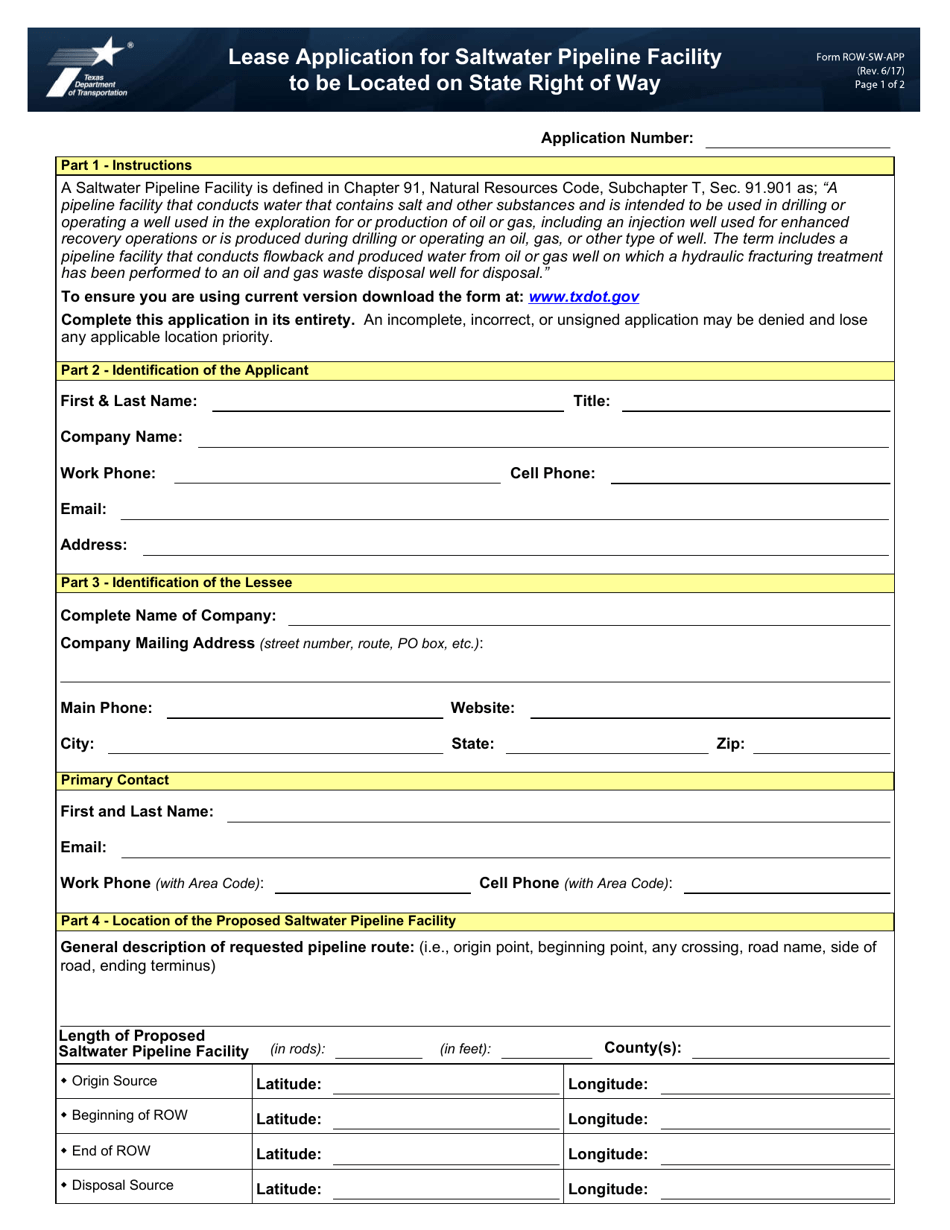 Form ROW-SW-APP - Fill Out, Sign Online and Download Fillable PDF ...