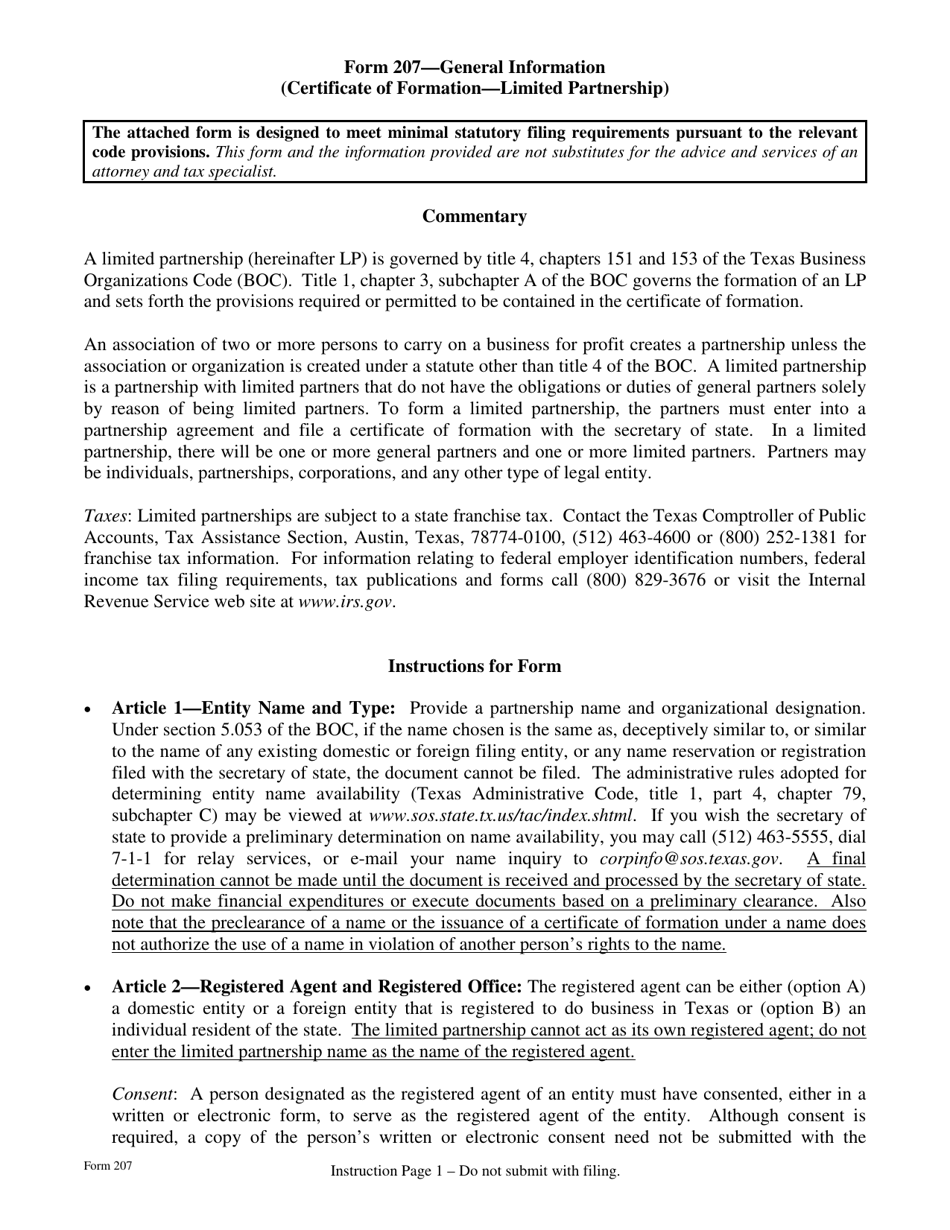 Form 207 - Fill Out, Sign Online and Download Fillable PDF, Texas ...