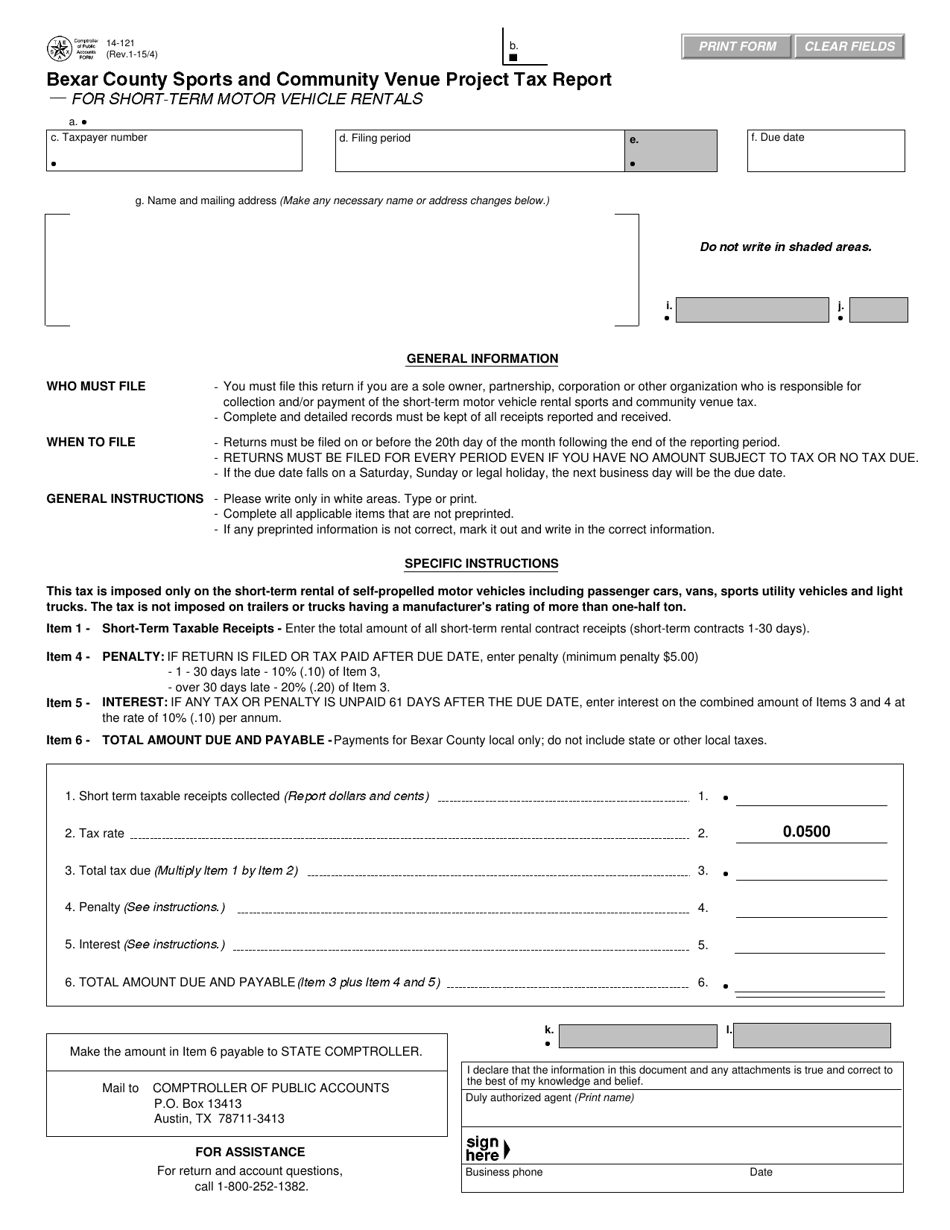 Form 14-121 - Fill Out, Sign Online and Download Fillable PDF, Bexar ...