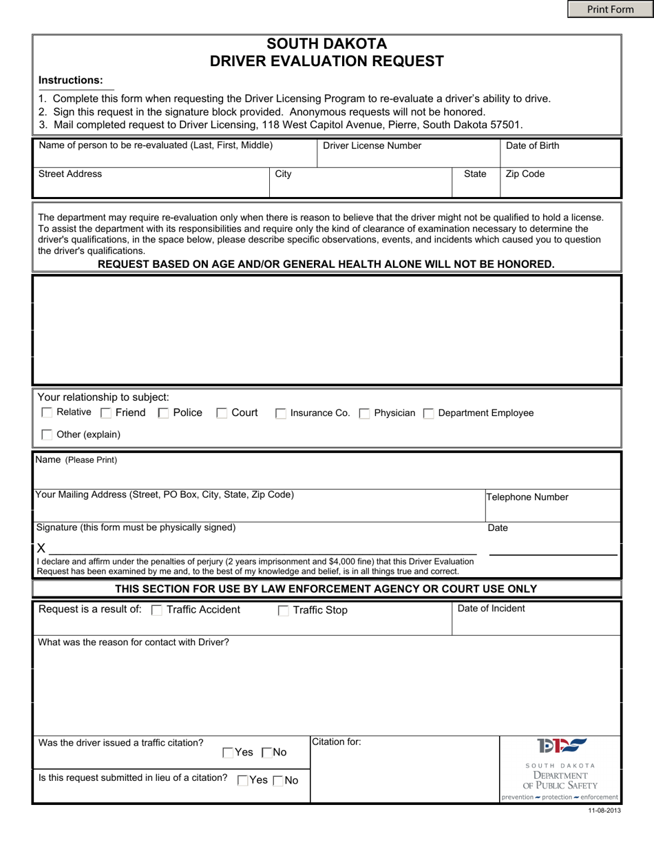 South Dakota Driver Evaluation Request - Fill Out, Sign Online and ...