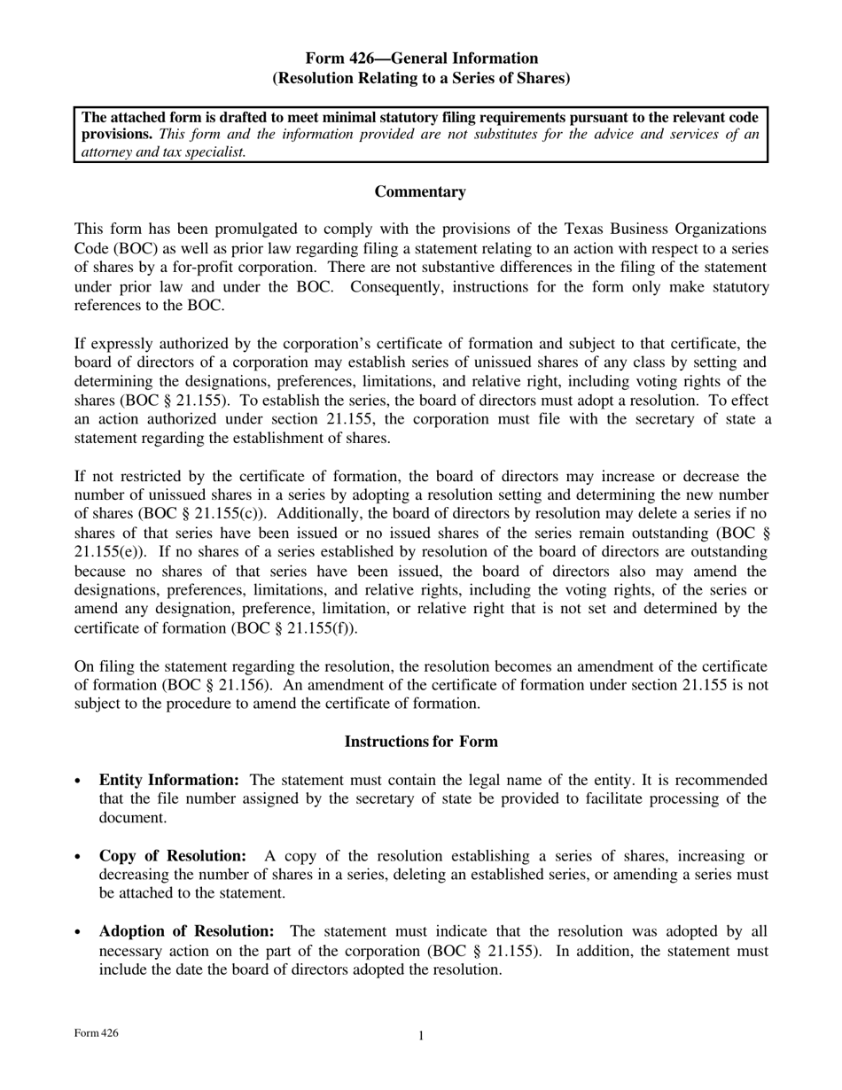 Form 426 - Fill Out, Sign Online and Download Fillable PDF, Texas ...