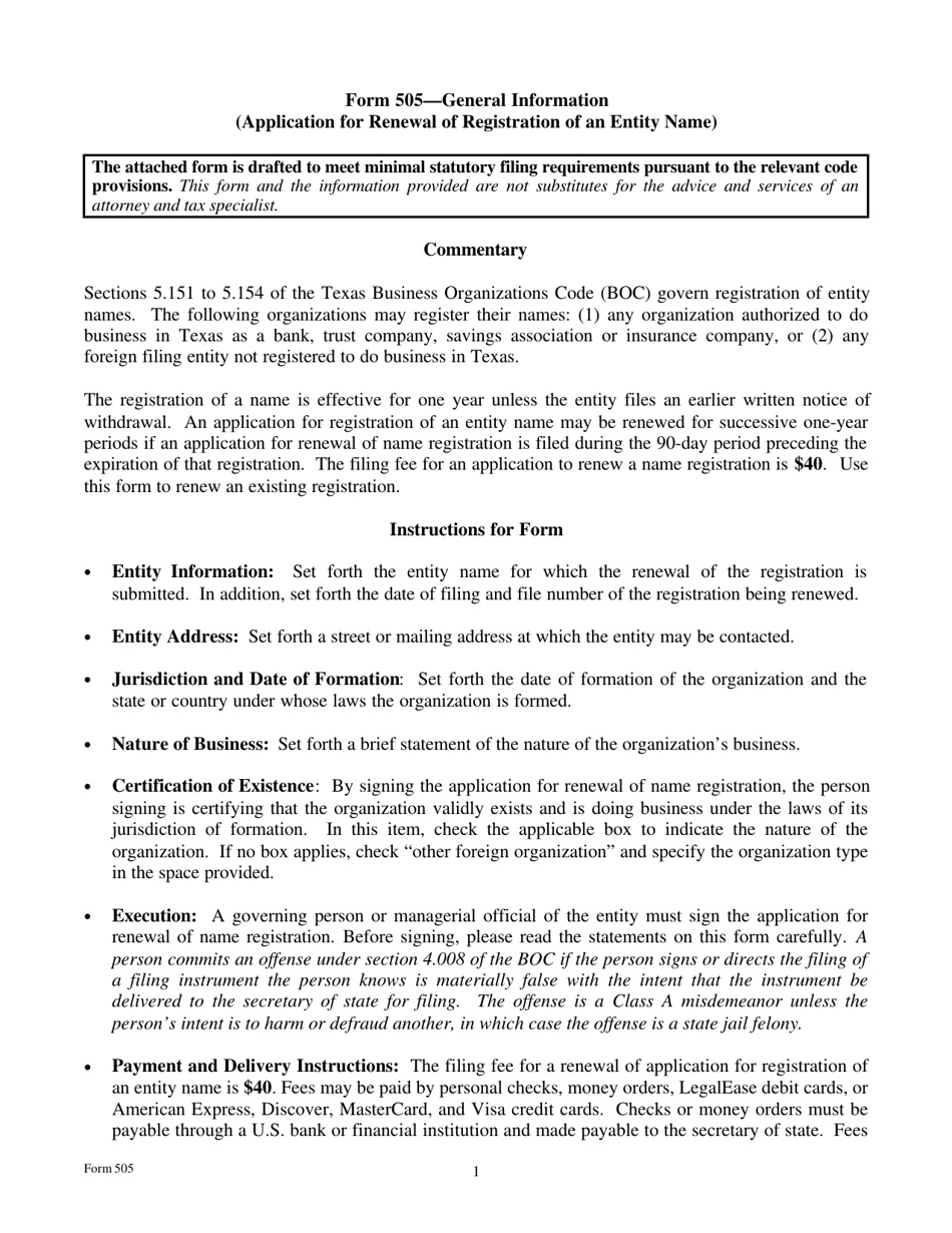 Form 505 - Fill Out, Sign Online and Download Fillable PDF, Texas ...