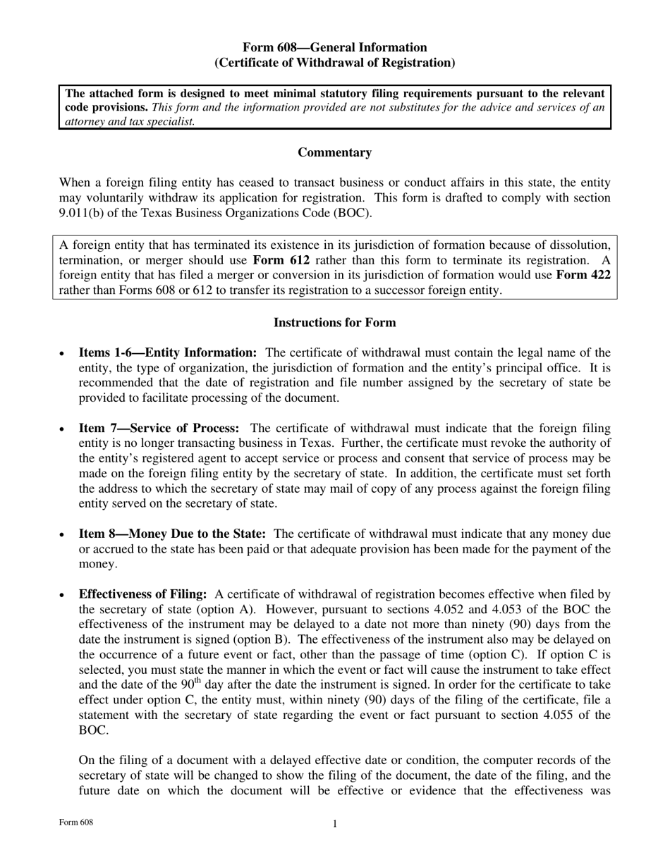 Form 608 - Fill Out, Sign Online and Download Fillable PDF, Texas ...