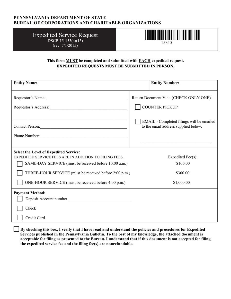 Form DSCB:15-153(A)(15) - Fill Out, Sign Online and Download Fillable ...