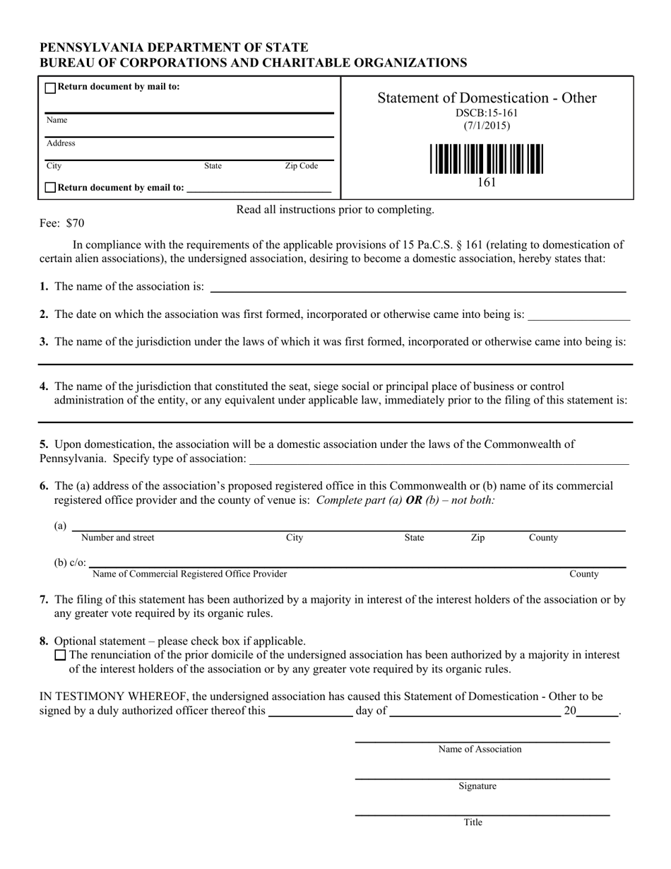 Form DSCB:15-161 Download Fillable PDF or Fill Online Statement of ...