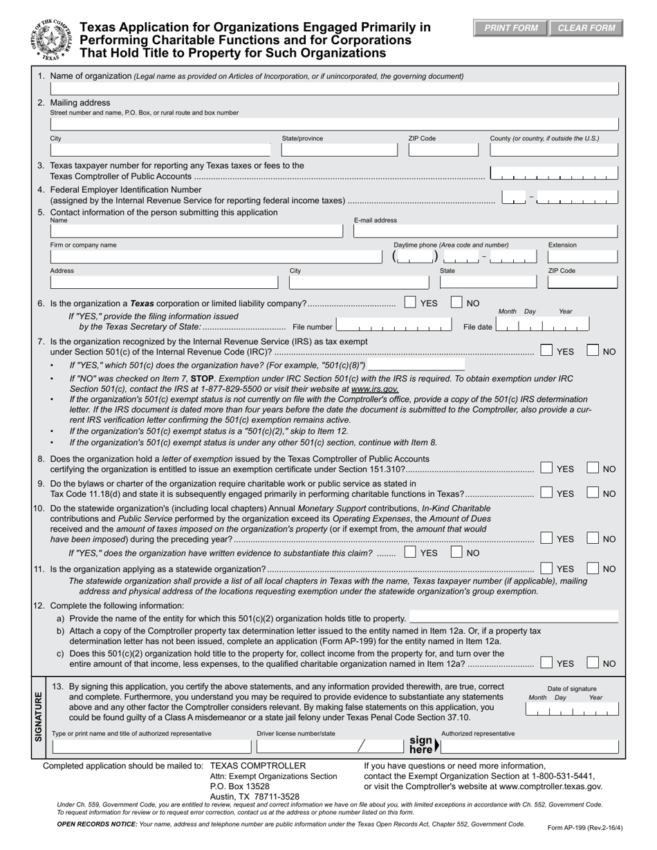 Form AP-199 - Fill Out, Sign Online and Download Fillable PDF, Texas ...