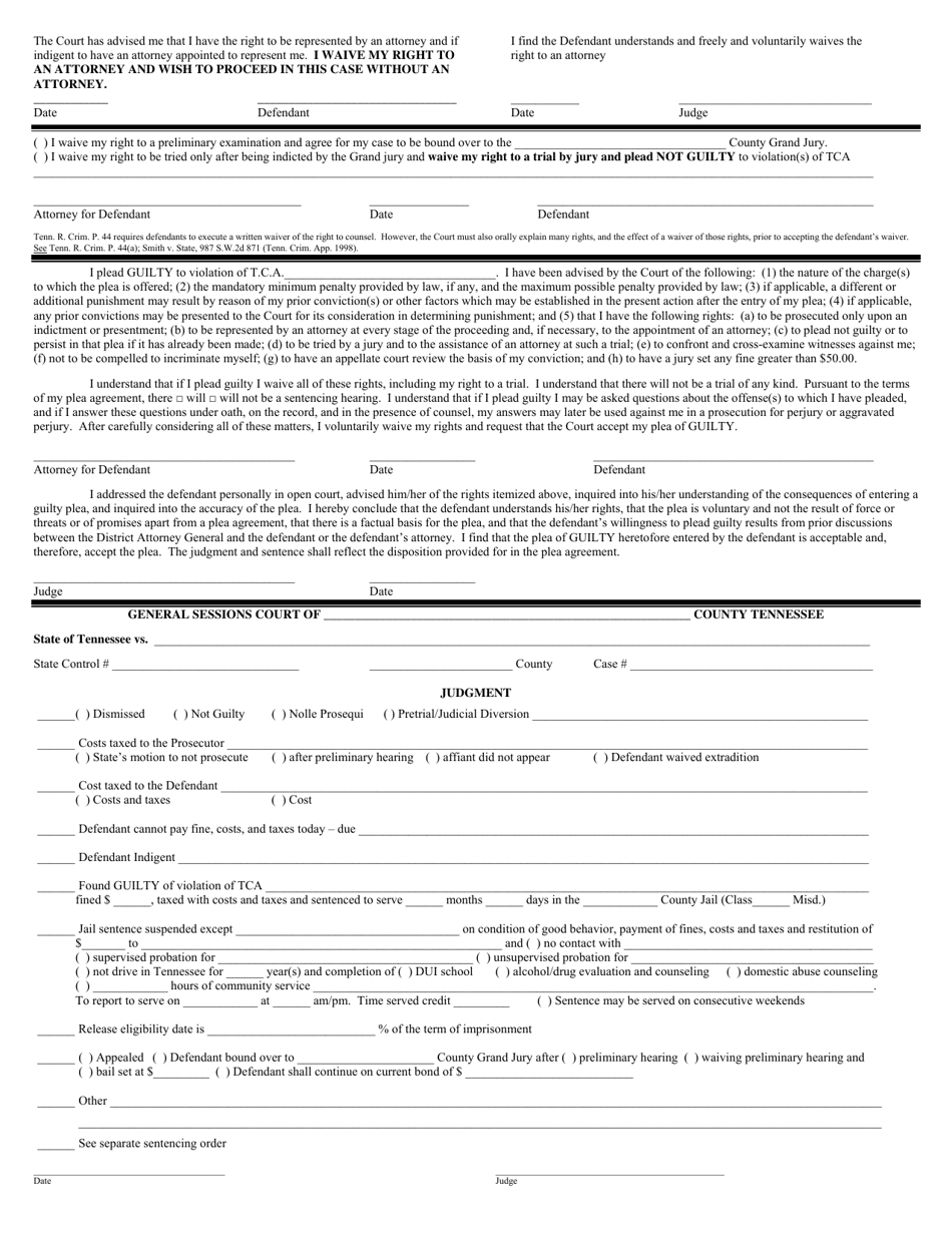 Tennessee Judgment Sheet '" Single Charge '" Gs Download Printable PDF ...