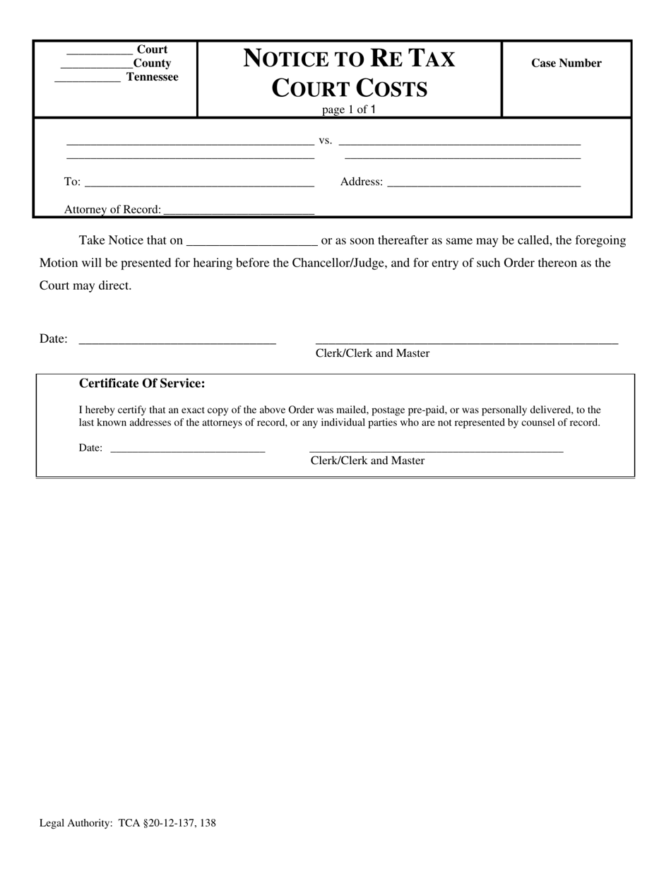 Tennessee Notice to Re-tax Court Cost - Fill Out, Sign Online and ...