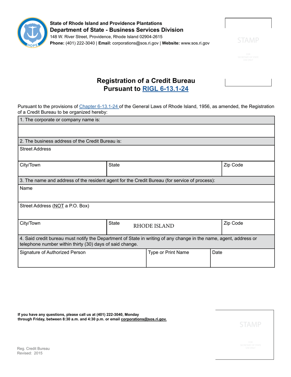 Rhode Island Registration of a Credit Bureau - Fill Out, Sign Online ...