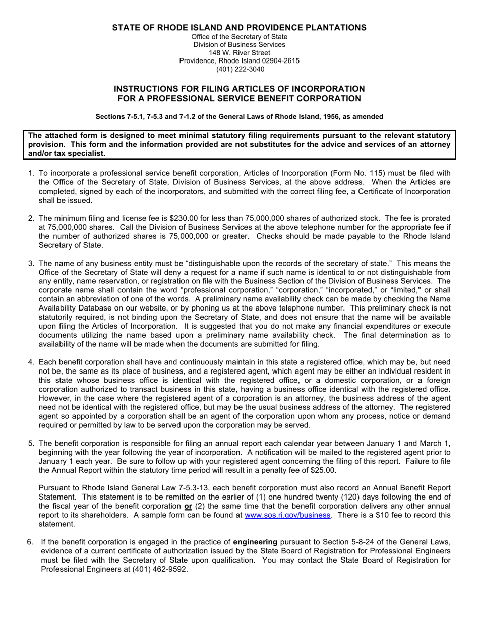Form 115 - Fill Out, Sign Online and Download Fillable PDF, Rhode ...