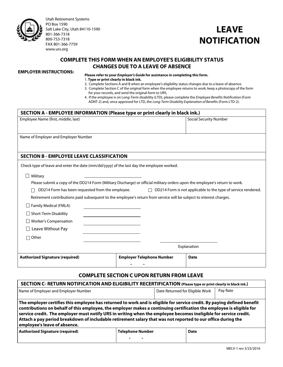 Form MELV-1 - Fill Out, Sign Online and Download Printable PDF, Utah ...
