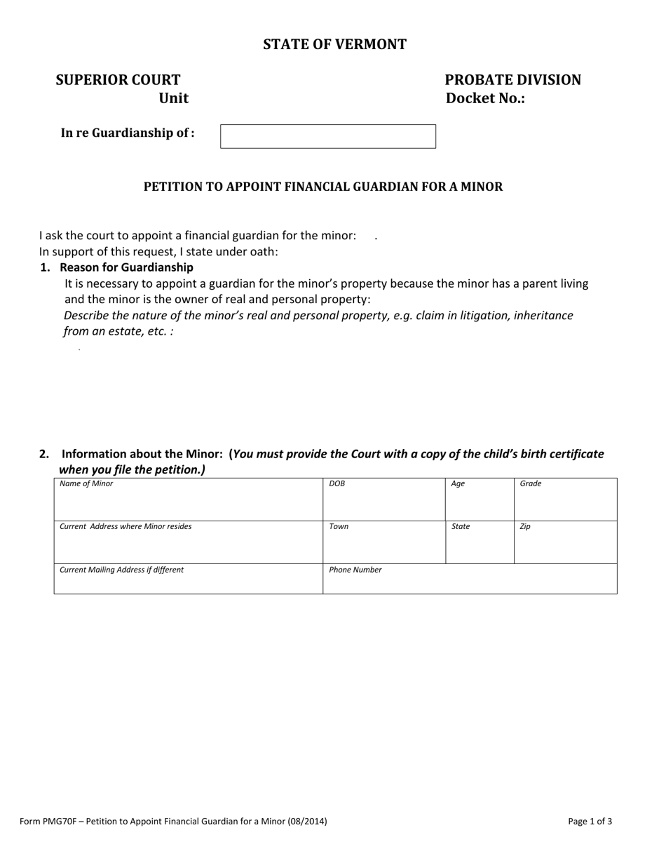 Form PMG70F - Fill Out, Sign Online and Download Fillable PDF, Vermont ...