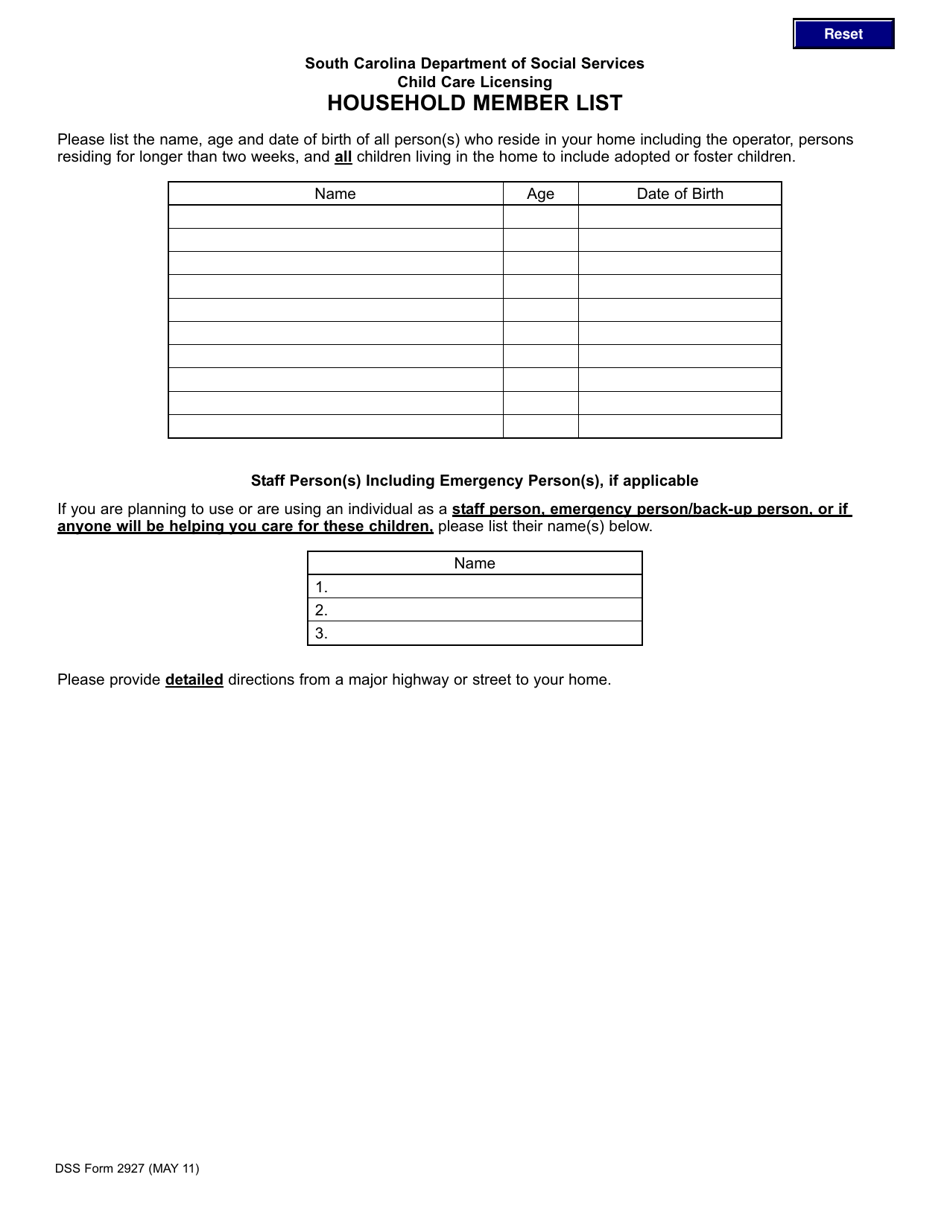 DSS Form 2927 - Fill Out, Sign Online and Download Fillable PDF, South ...