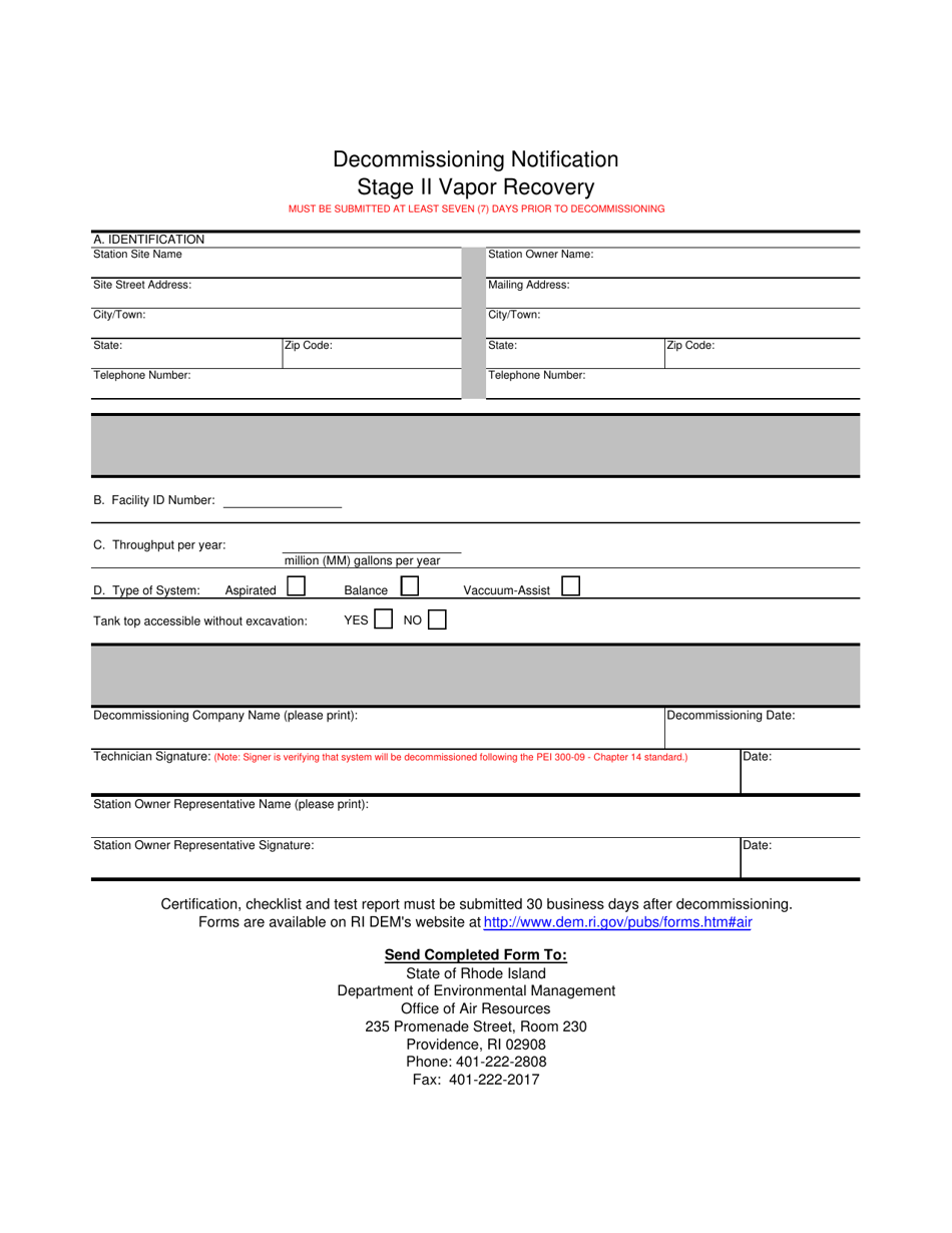 Rhode Island Stage II Decommissioning Notification - Fill Out, Sign ...