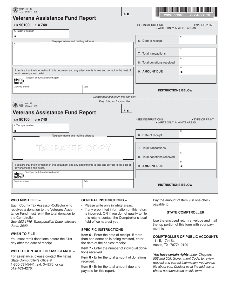 Form 40-148 - Fill Out, Sign Online and Download Fillable PDF, Texas ...