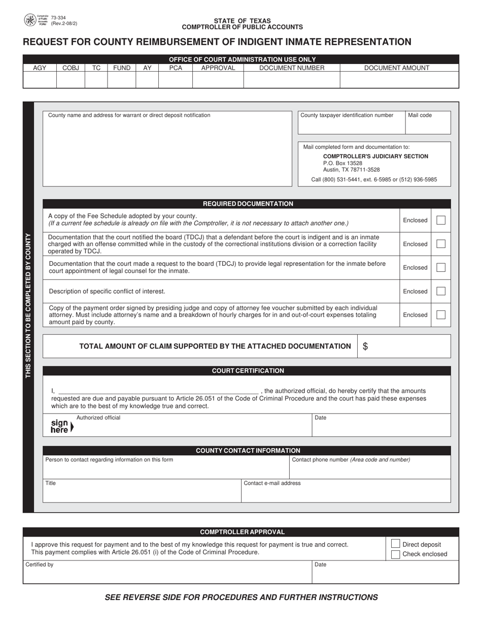 Form 73-334 - Fill Out, Sign Online and Download Fillable PDF, Texas ...