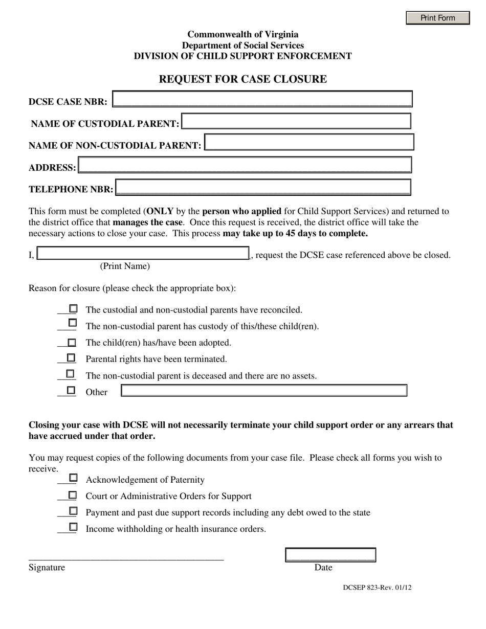 Form DCSEP-823 - Fill Out, Sign Online and Download Fillable PDF ...