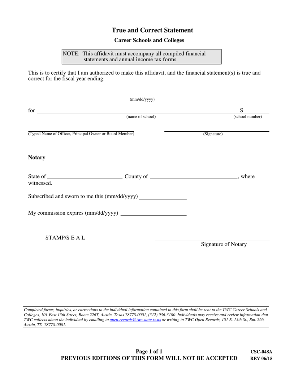Form CSC-048A - Fill Out, Sign Online and Download Fillable PDF, Texas ...