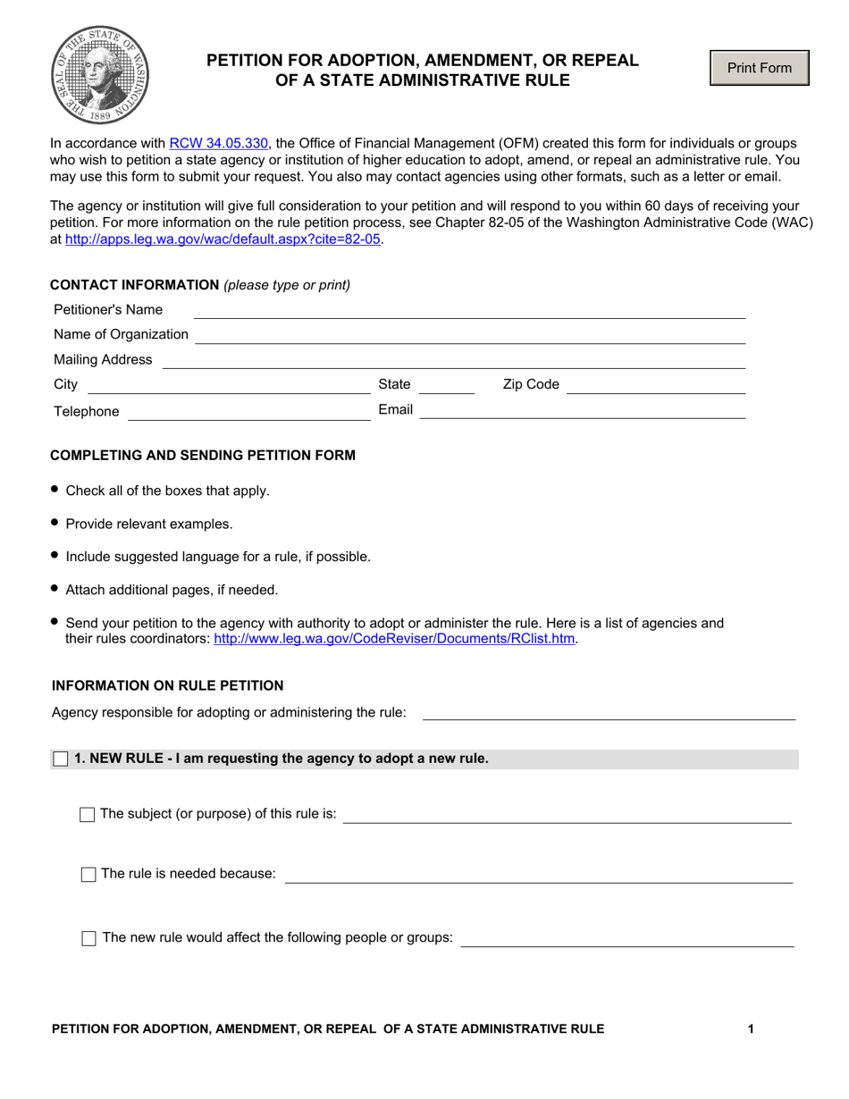 Washington Petition for Adoption, Amendment, or Repeal of a State ...