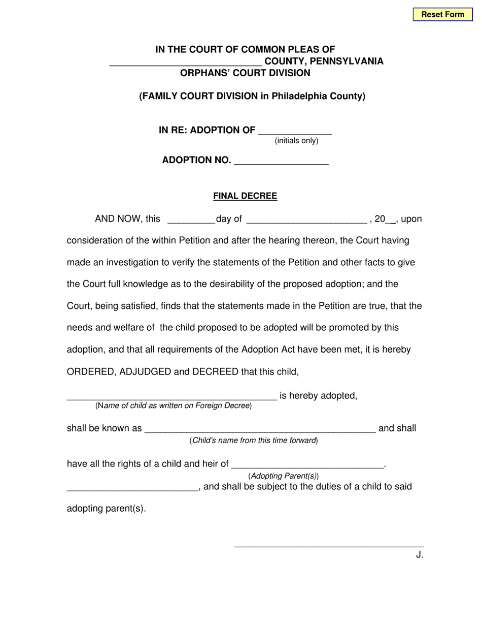Pennsylvania Final Decree - Fill Out, Sign Online and Download PDF ...