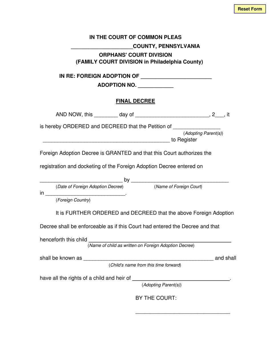 Pennsylvania Final Decree Granted - Fill Out, Sign Online and Download ...