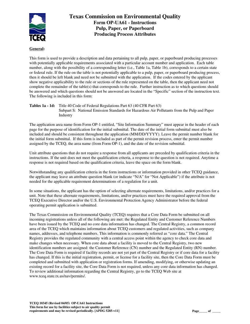 Form TCEQ-10345 (OP-UA61) - Fill Out, Sign Online and Download Fillable ...