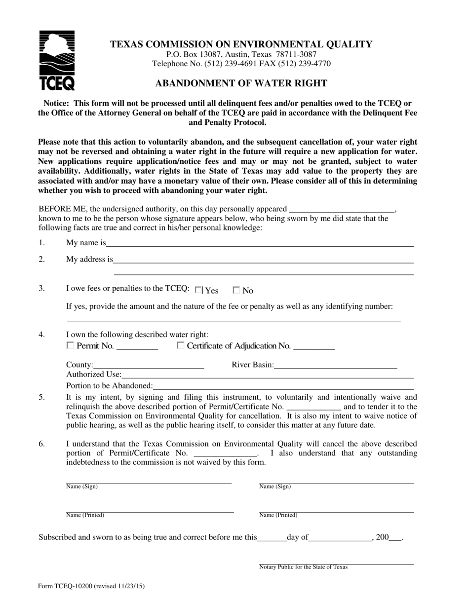 Form TCEQ-10200 - Fill Out, Sign Online and Download Printable PDF ...