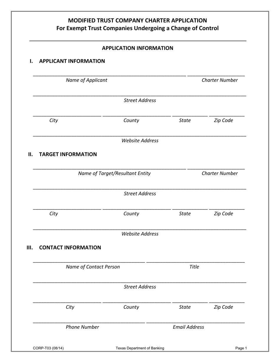 Form CORP-T03 - Fill Out, Sign Online and Download Fillable PDF, Texas ...