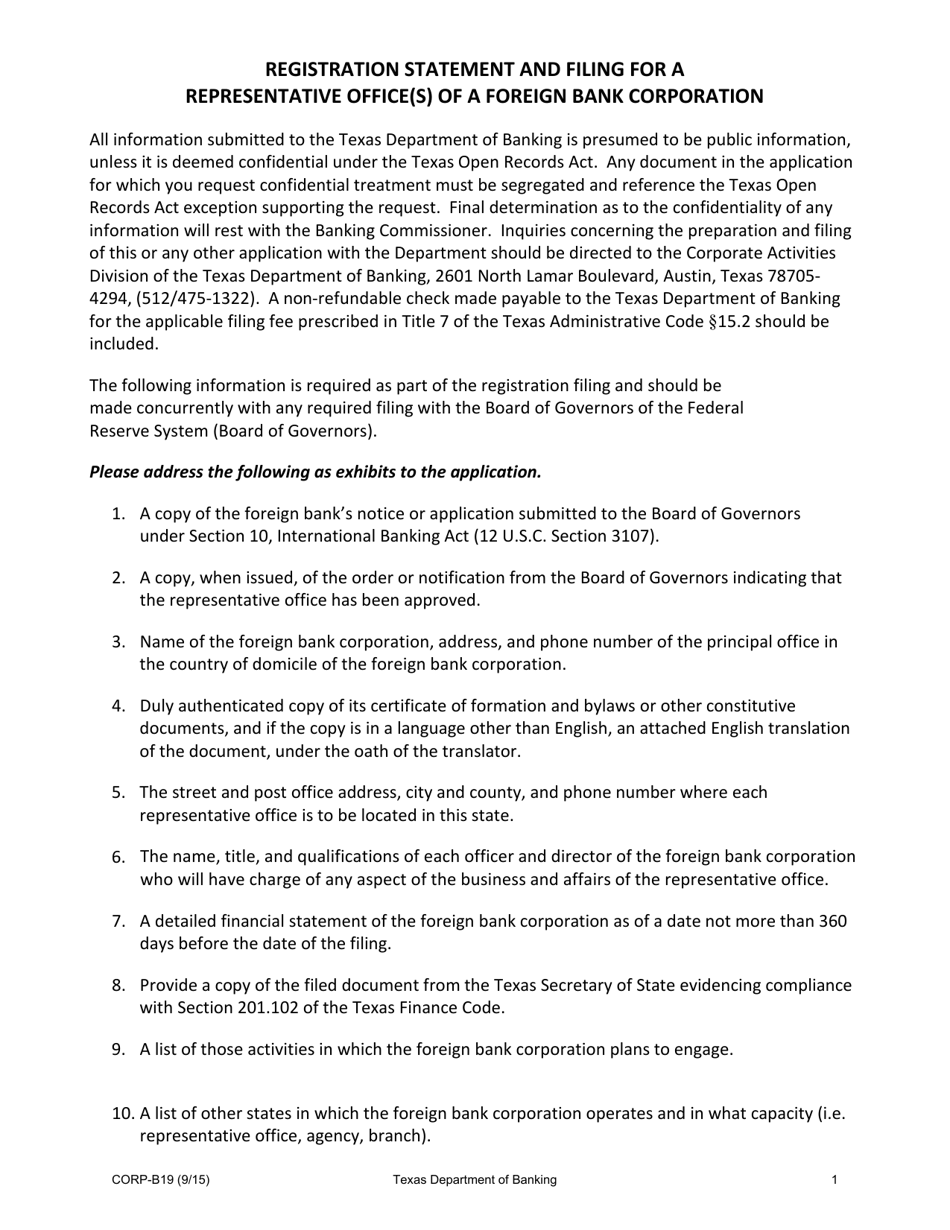 Form CORP-B19 - Fill Out, Sign Online and Download Fillable PDF, Texas ...