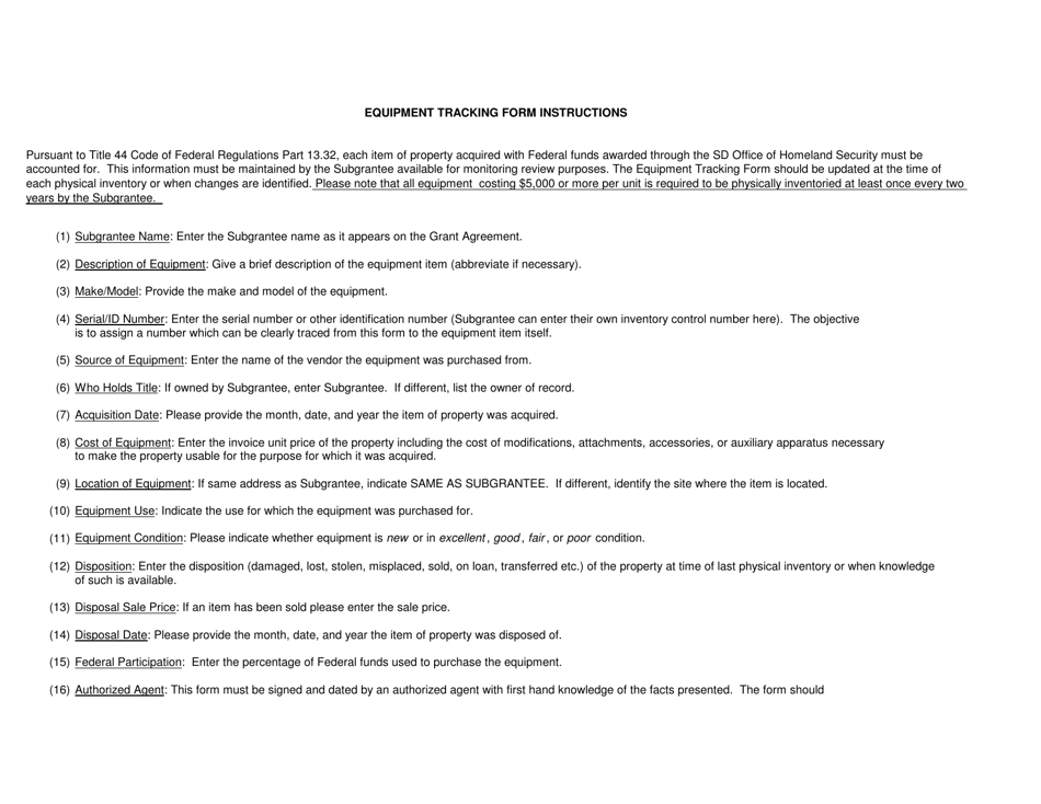 Download Instructions for Equipment Tracking Form PDF | Templateroller
