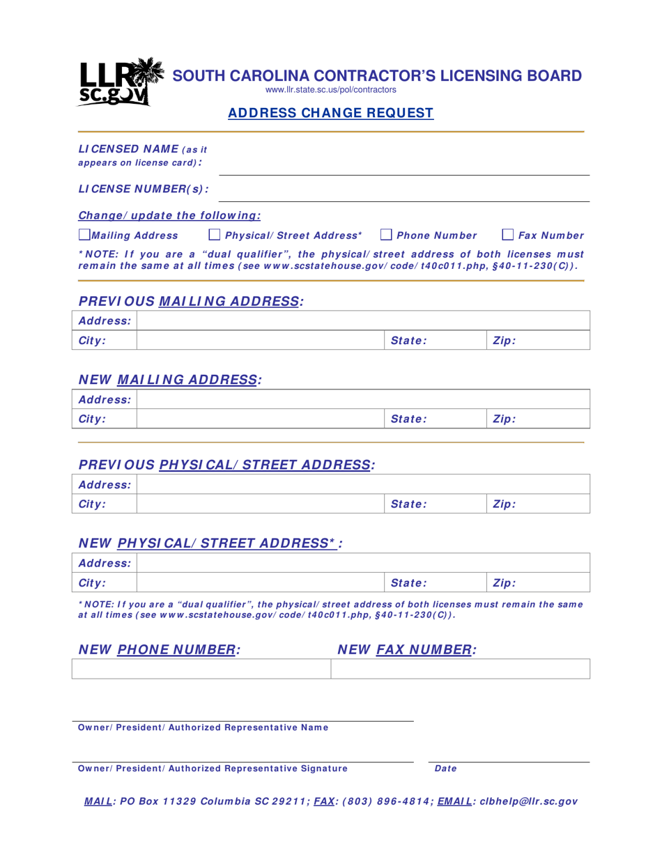 South Carolina Address Change Request Form - Fill Out, Sign Online and ...