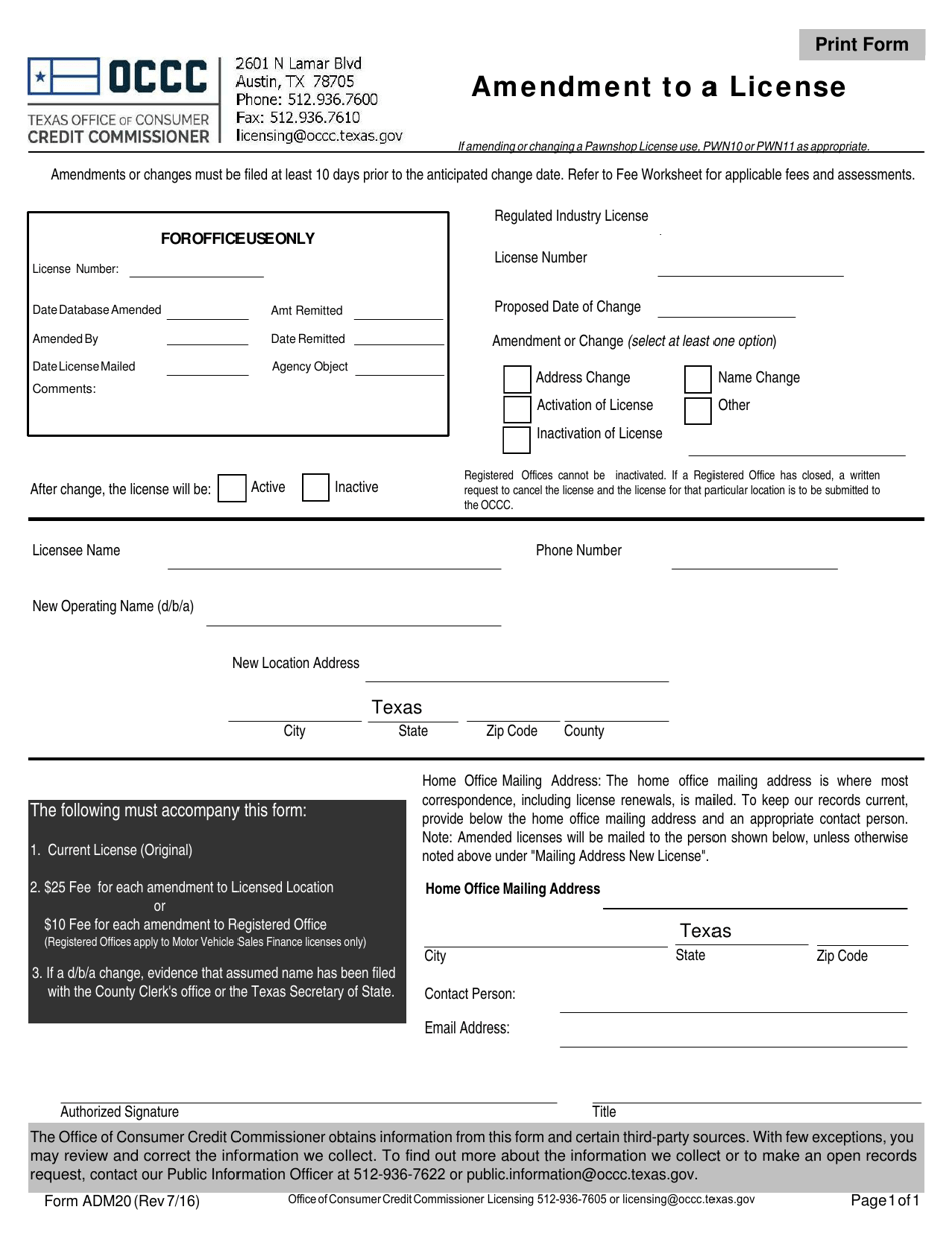 Form ADM20 - Fill Out, Sign Online and Download Fillable PDF, Texas ...