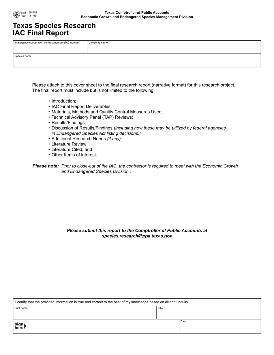 Form 88-102 - Fill Out, Sign Online and Download Fillable PDF, Texas ...