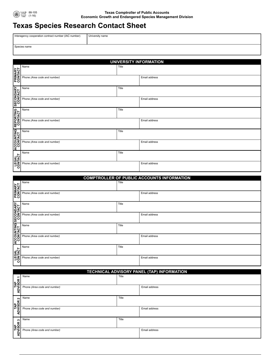 Form 88-105 - Fill Out, Sign Online and Download Fillable PDF, Texas ...