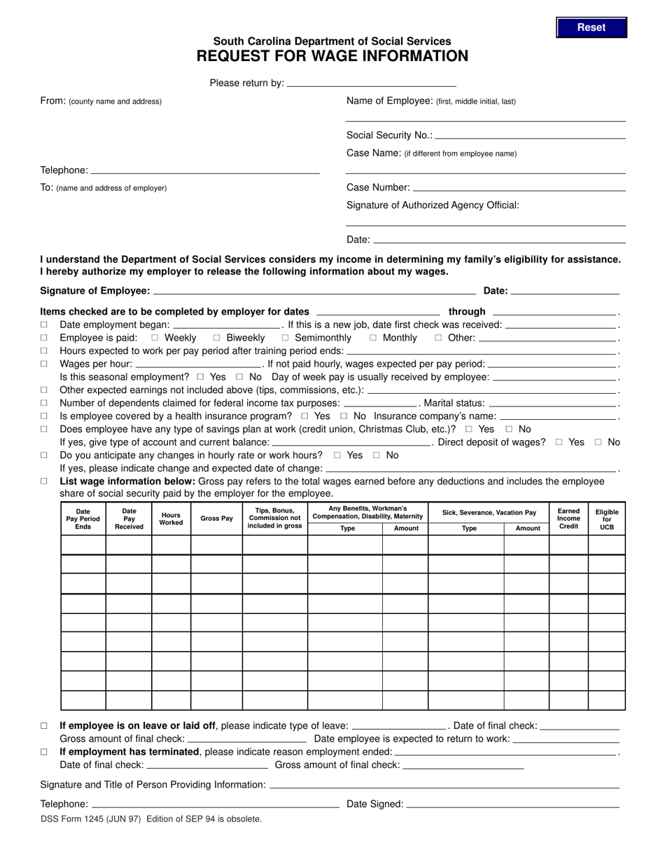 DSS Form 1245 - Fill Out, Sign Online and Download Fillable PDF, South ...