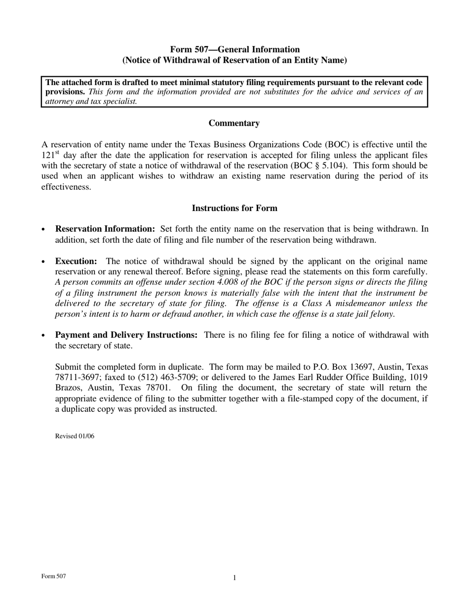 Form 507 - Fill Out, Sign Online and Download Fillable PDF, Texas ...