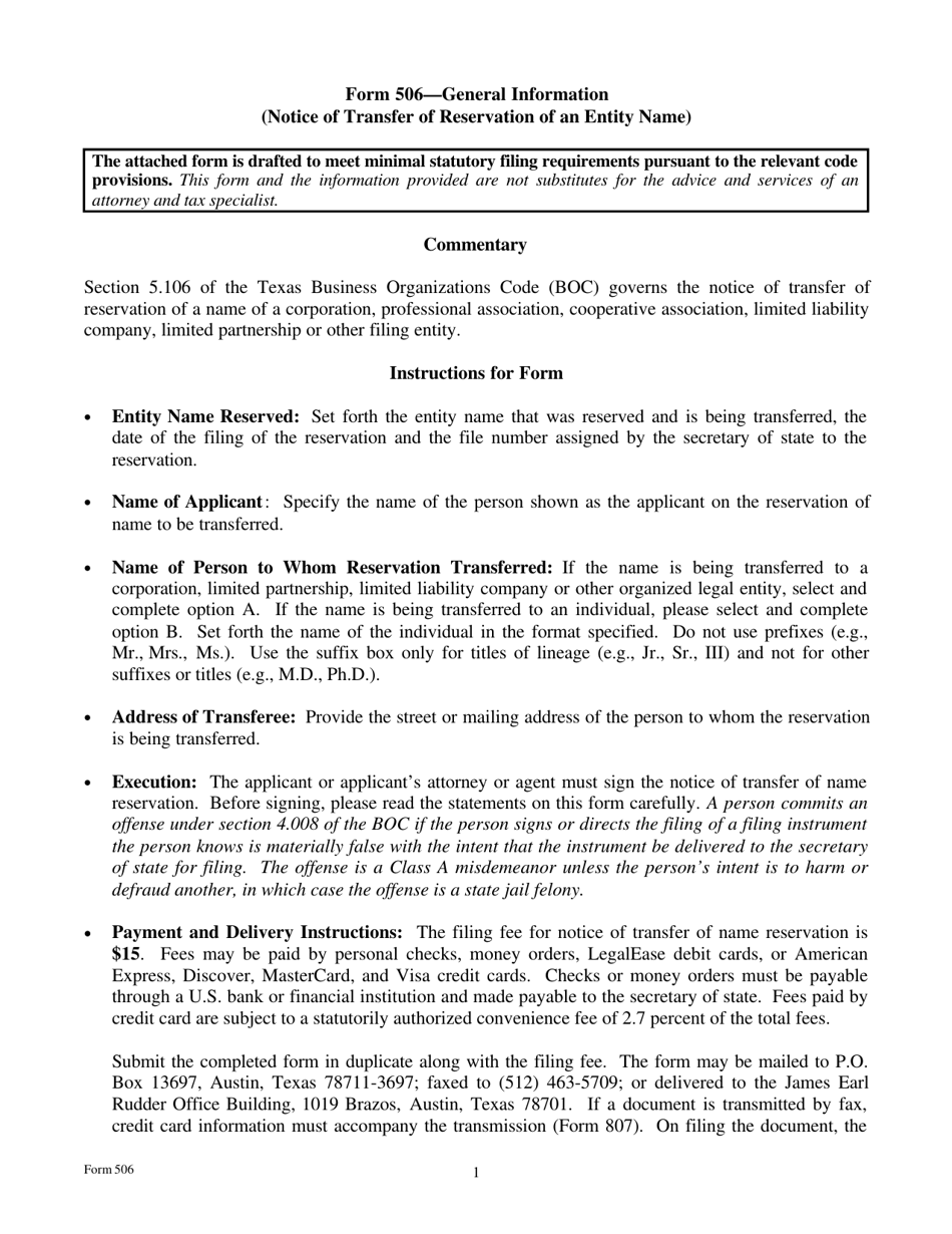 Form 506 - Fill Out, Sign Online and Download Fillable PDF, Texas ...