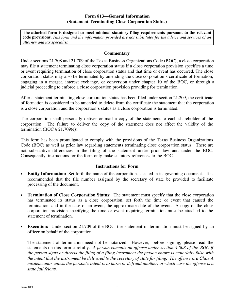 Form 813 - Fill Out, Sign Online and Download Fillable PDF, Texas ...