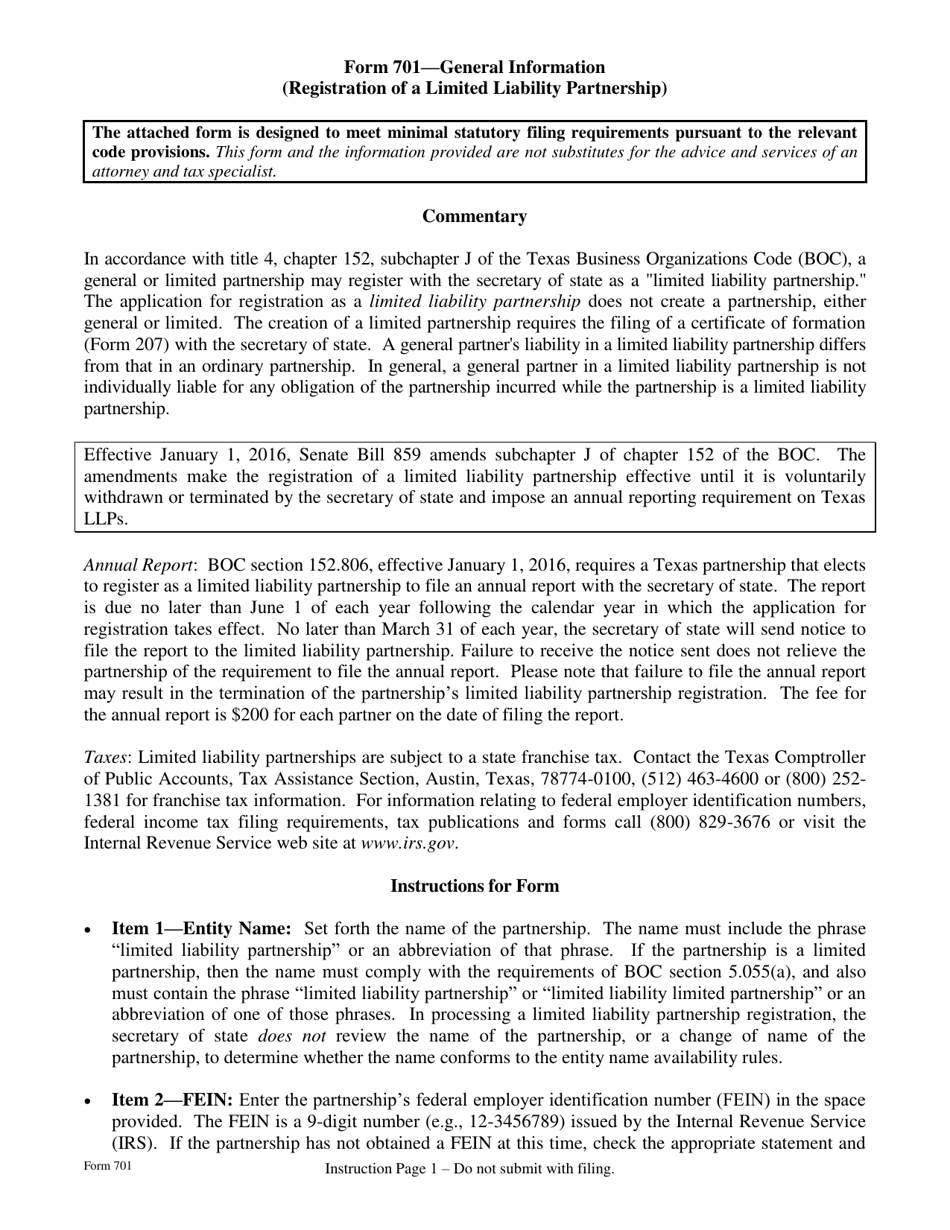 Form 701 - Fill Out, Sign Online and Download Fillable PDF, Texas ...