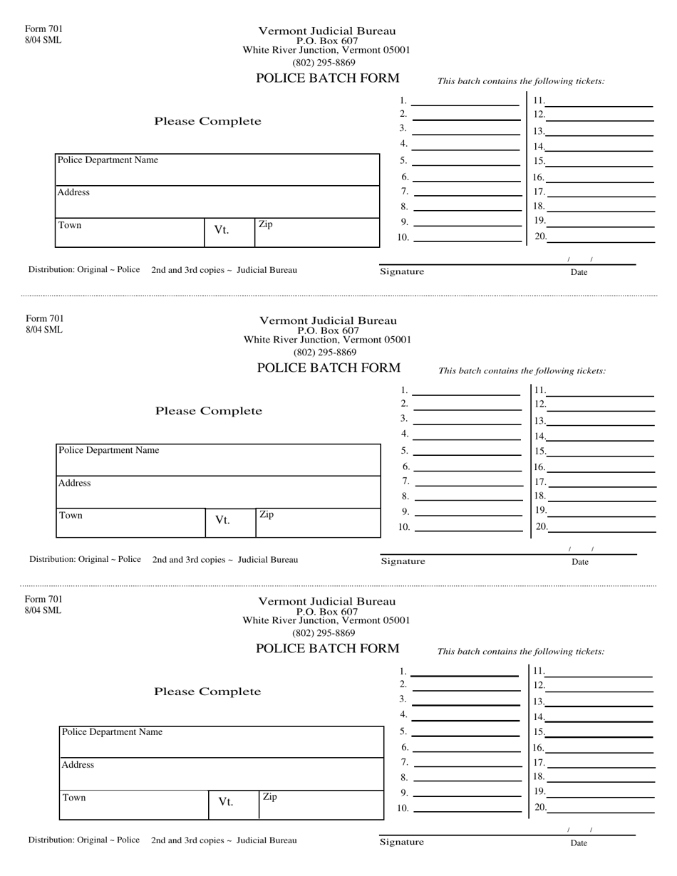 Form 701 - Fill Out, Sign Online and Download Fillable PDF, Vermont ...